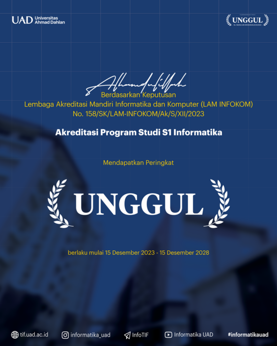 Alhamdulillah, Akreditasi Informatika UAD Predikat Unggul 2023-2028 - Program Studi S1 Informatika